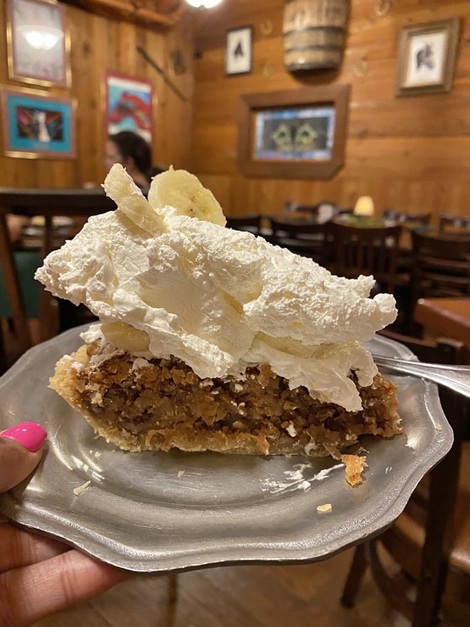 The legendary Sawdust Pie stands tall with its cloud-like meringue&mdash;a sweet architectural marvel that makes cheesecake look like it's not even trying.