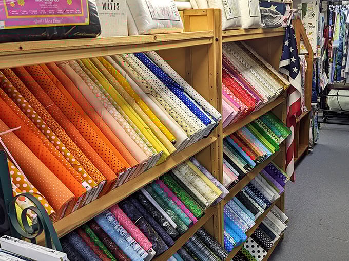 Color-coded heaven for the organizationally obsessed. This isn't just fabric shopping—it's therapy with a tangible souvenir.