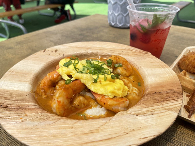Shrimp and grits that would make Charleston jealous &ndash; plump shrimp nestled in creamy grits with a sunny egg on top. Southern comfort with California flair.