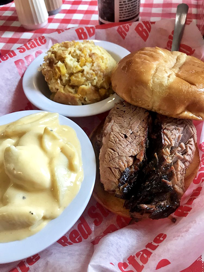 This isn't just a sandwich; it's a brisket revelation on a bun. The mac and cheese isn't playing a supporting role&mdash;it's gunning for the Oscar.