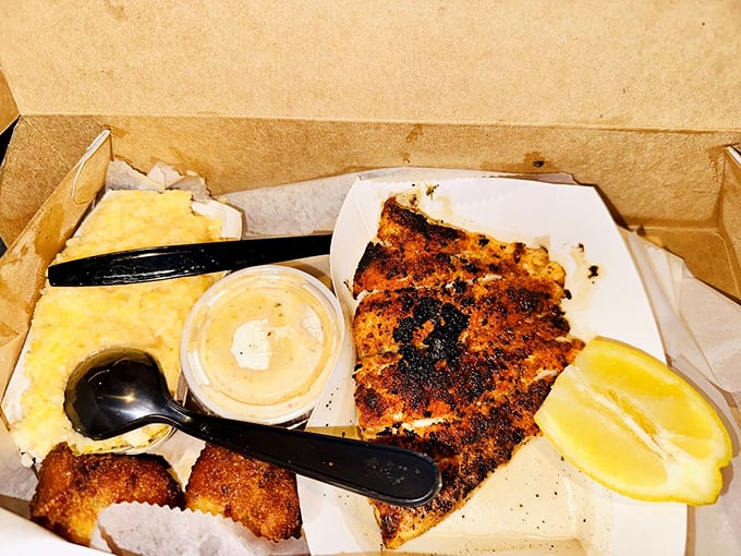 Blackened grouper that makes you question every other fish you've ever eaten. The char marks are basically flavor tattoos.