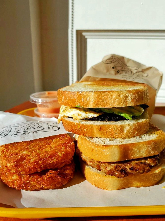 Breakfast architecture at its finest&mdash;crispy hashbrowns alongside a sandwich that would make even protein-obsessed gym rats swoon with delight.