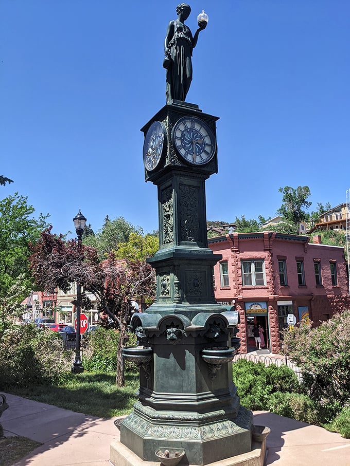 The Wheeler Town Clock stands sentinel over downtown, a steampunk fantasy timekeeper that's been fashionably late to the 21st century.