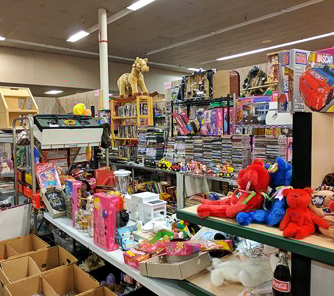 The toy section: where adults spend more time than kids, pointing and saying, "I had that!" with childlike wonder.