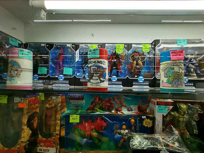 Comic book heroes frozen in plastic, waiting for collectors to rescue them from their transparent prisons. Childhood nostalgia at its finest!