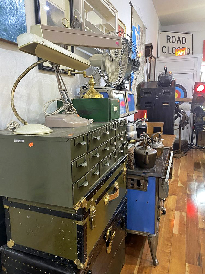 Military-grade organization meets vintage industrial chic. This green filing cabinet could tell stories from an era when "cloud storage" meant rain was coming.