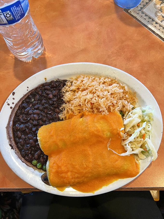These veggie enchiladas aren't just a meal&mdash;they're a perfectly balanced composition of flavors, with rice, beans, and slaw playing supporting roles.