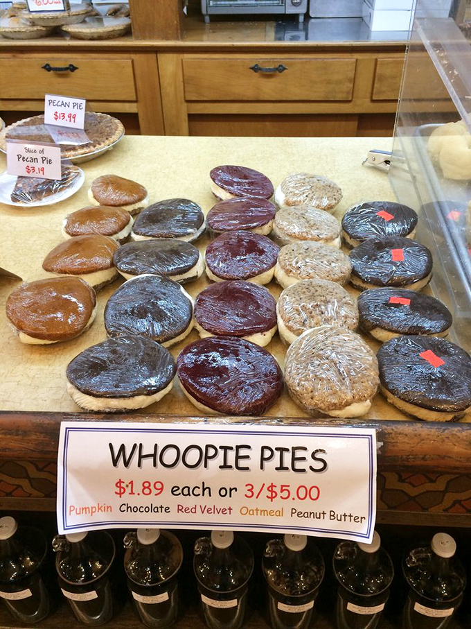 The whoopie pie display case: where diet plans go to die and happiness is just $1.89 away. Choose your flavor wisely, or just get all five.