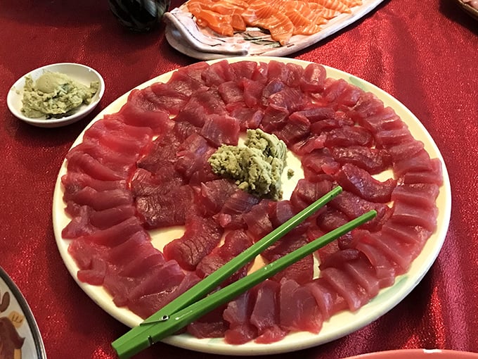 The star of the show: ahi tuna arranged with the precision of fine jewelry. Each piece practically glows with freshness.