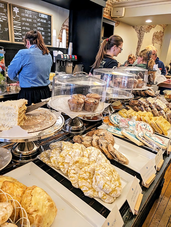 Behold the pastry pantheon! These display cases should come with warning labels: "May cause spontaneous happiness and the urge to loosen belt notches."