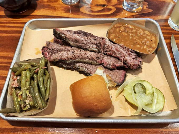 Brisket that doesn't need a filter – that smoke ring is the barbecue equivalent of a perfect sunset, with sides playing worthy supporting roles.
