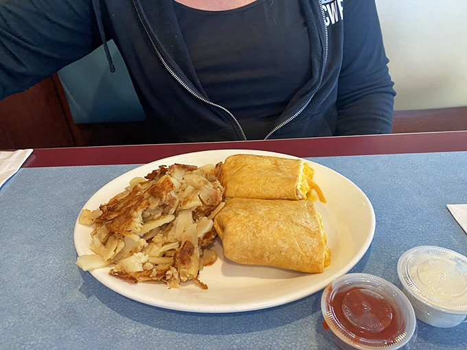 Breakfast burritos and home fries: the dynamic duo that makes mornings worth facing, especially when the potatoes are this perfectly crispy.