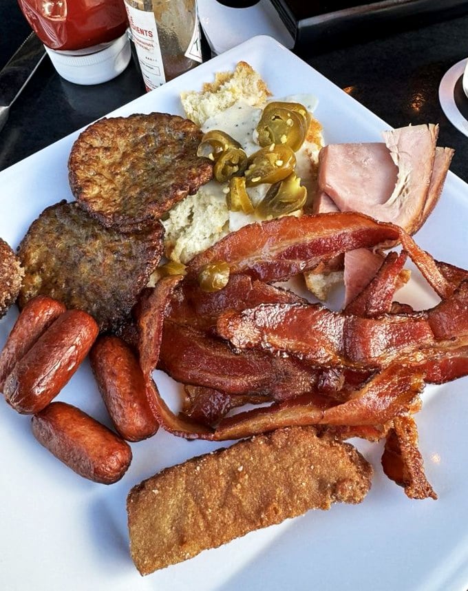 Breakfast's greatest hits album, all on one plate. This is the kind of morning feast that makes hitting the snooze button a criminal offense.