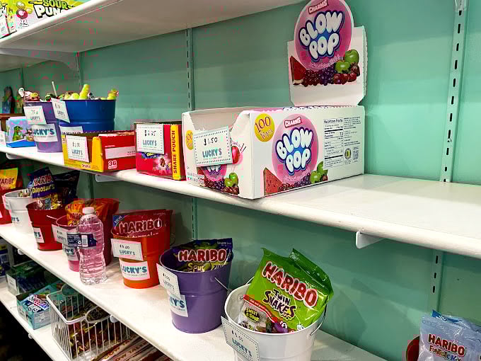 Haribo heaven meets gummy paradise. The candy selection at Lucky's proves that adulthood is just childhood with a credit card.