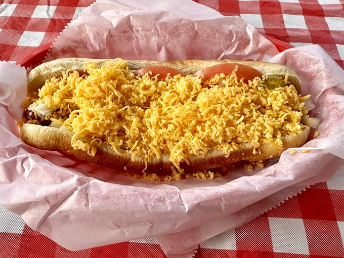 Cheese so perfectly melted it looks like edible sunshine. This dog doesn't just satisfy hunger&mdash;it creates happiness.