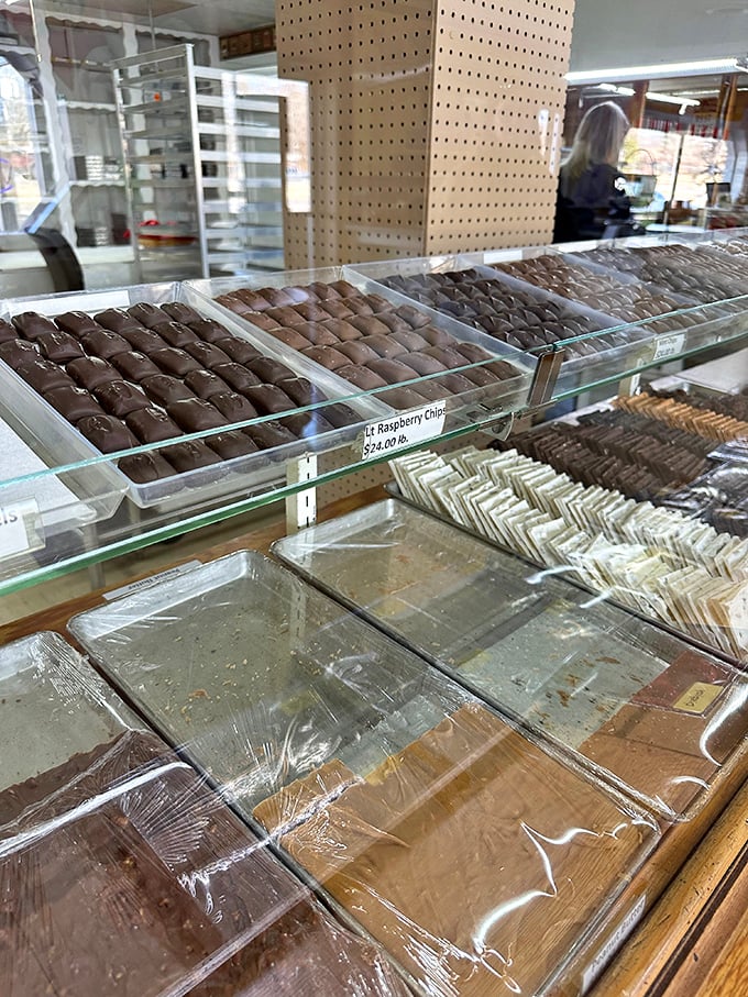 Sheets of fudge wait patiently alongside chocolate soldiers standing at attention &ndash; the sweetest army you'll ever surrender to.