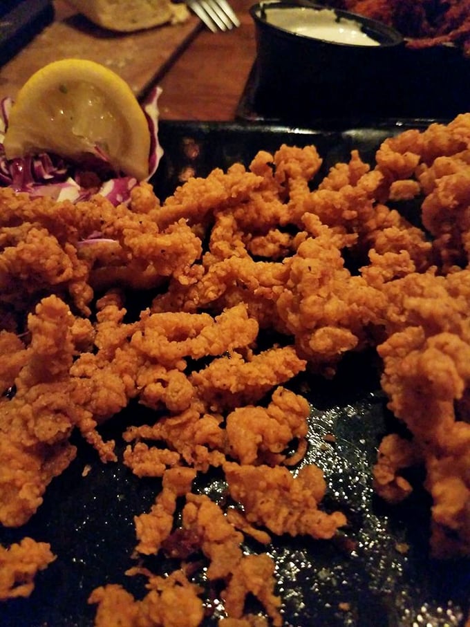 Golden-brown clam strips that shatter with each bite&mdash;proof that Oklahoma understands seafood better than geography would suggest.