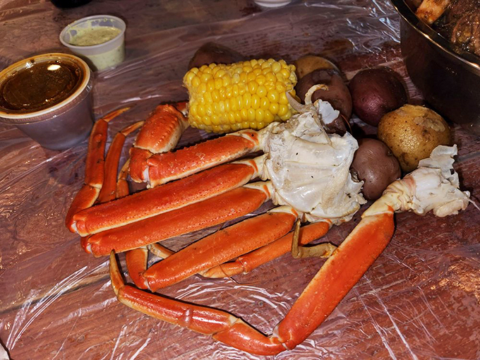 Snow crab legs sprawled across the table like edible architecture. Nature's perfect design: a delicious puzzle that rewards those willing to work for their dinner.