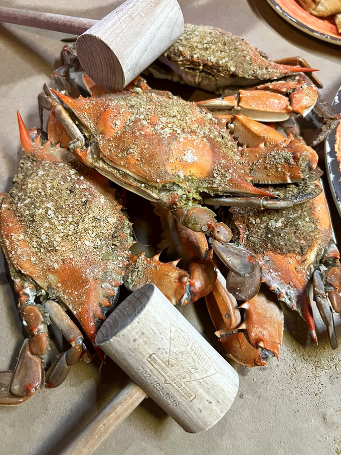 Blue crab heaven! These Old Bay-crusted beauties, complete with wooden mallets, are about to star in the most delicious workout you'll ever experience.