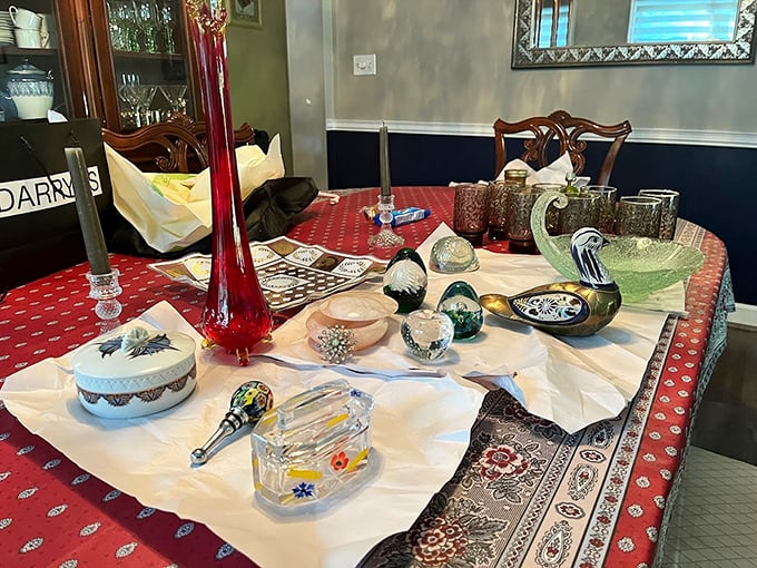 A table set for nostalgia with glassware that catches light like memories. Each piece waiting to bring vintage charm to modern gatherings.