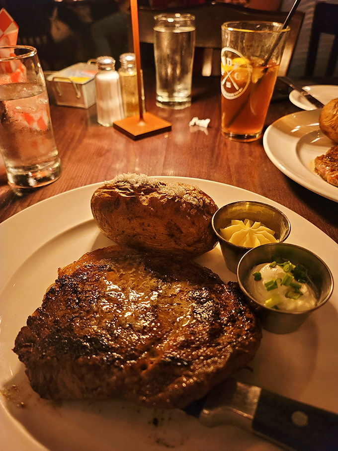 This isn't just a steak &ndash; it's a perfectly seared filet mignon with a baked potato that could make Idaho weep with pride.