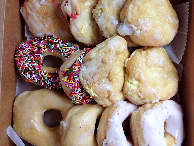 A box of joy! The sprinkled one is winking at you, while those glazed beauties are practically begging to be devoured.