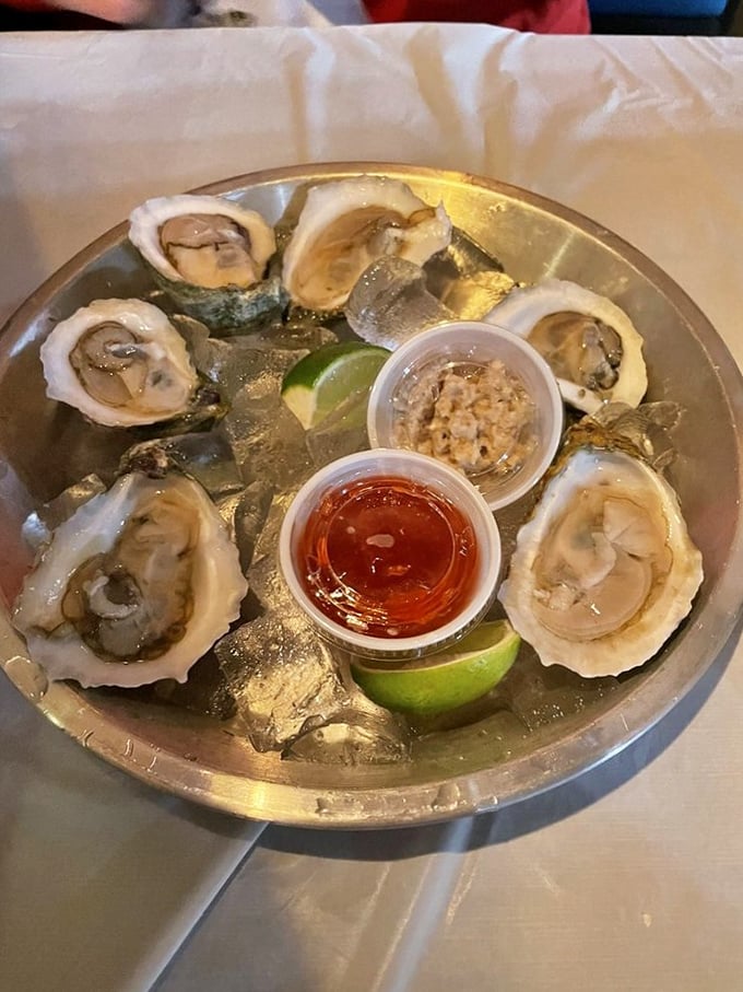 These oysters aren't just fresh&mdash;they're having their own little party on ice, complete with cocktail sauce and mignonette as the VIP guests.