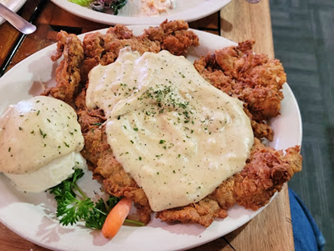 Behold the star attraction: chicken fried steak that's crispy, tender, and smothered in gravy that would make your grandmother weep with joy.
