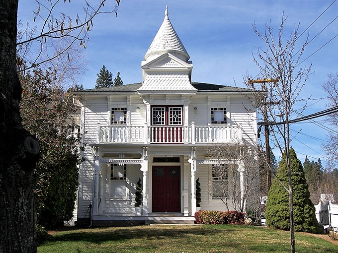 This pristine Victorian beauty stands like a wedding cake among the pines, complete with a spire that could double as a wizard's hat.