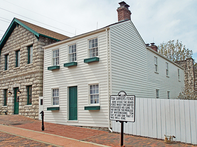 Tom Sawyer's white fence stands ready for painting&mdash;though these days, tourists happily pay for the privilege instead of being tricked into it.