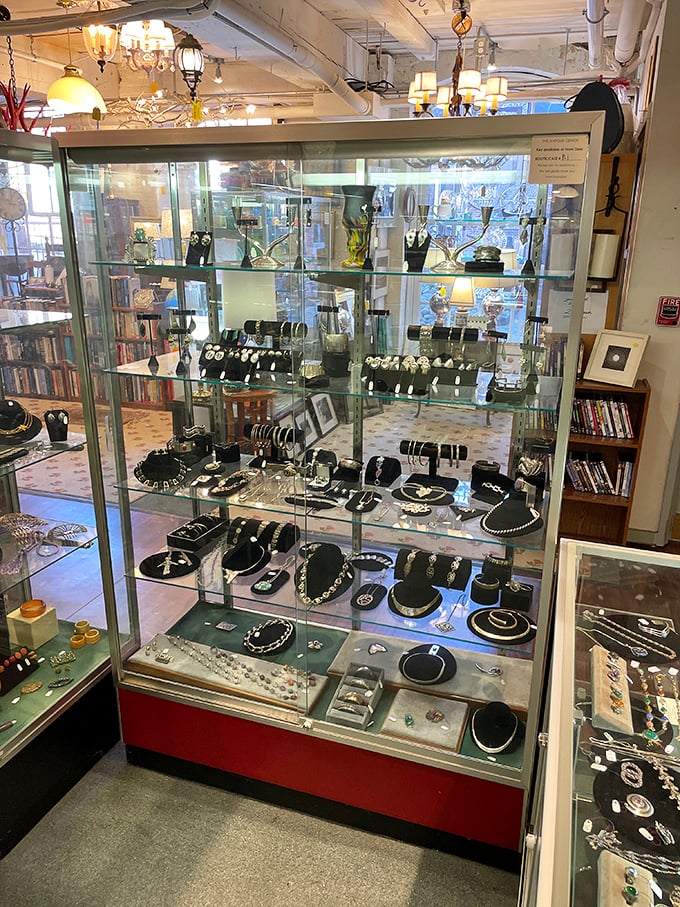 Jewelry cases gleam with treasures from every era. That necklace might be your next conversation starter at dinner parties.