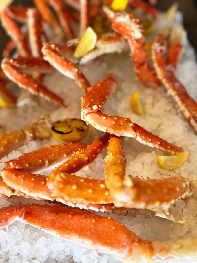 Snow crab legs arranged like a treasure map to deliciousness. These aren't those skinny imposters&mdash;these are the real deal, meaty specimens worth wrestling.