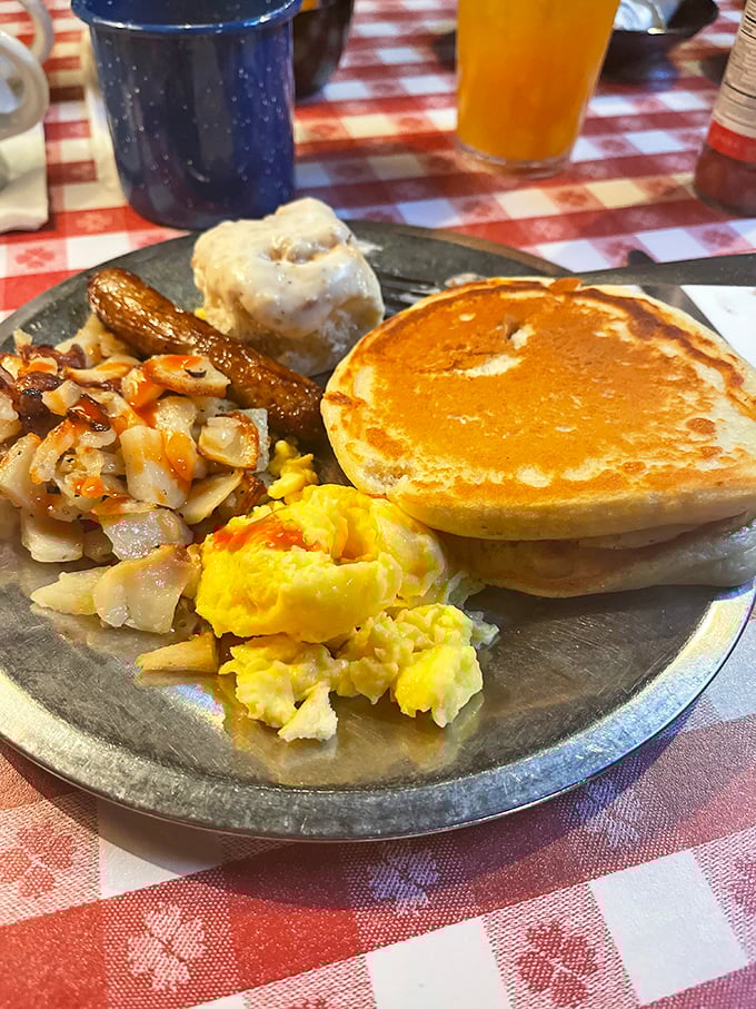 Not so much a breakfast as a celebration on a tin plate. That donut is giving me the "eat me first" eyes from across the table.