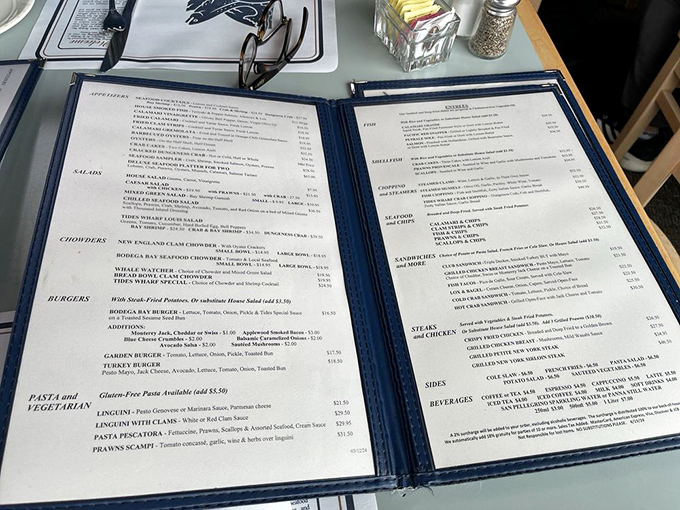 The menu at The Tides reads like coastal poetry&mdash;seafood chowders, fresh catches, and burgers for the maritime-averse. Decision paralysis never tasted so good.