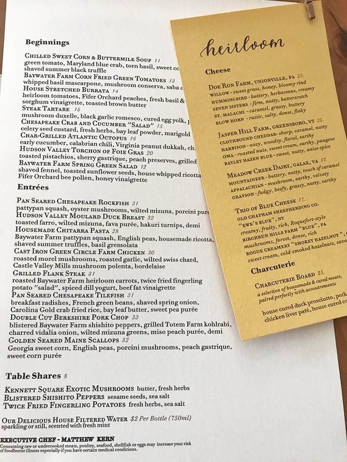 Heirloom's menu reads like food poetry, with Chef Matthew Kern's farm-to-table philosophy evident in every dish. From Chesapeake crab to Hudson Valley duck, each offering celebrates regional bounty.