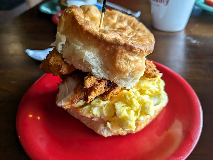 This breakfast sandwich doesn't just say good morning&mdash;it belts it out like Aretha Franklin, with that biscuit doing the heavy lifting.