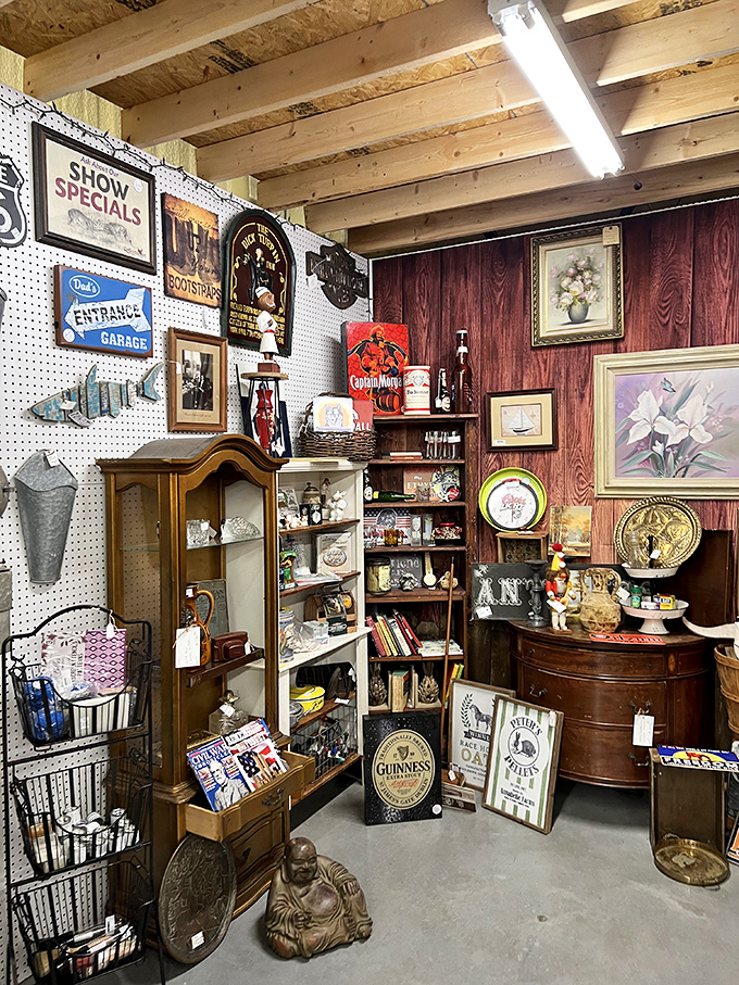 This cozy corner booth feels like walking into your eccentric uncle's den&mdash;complete with vintage advertising, weathered wood paneling, and curiosities that demand investigation.