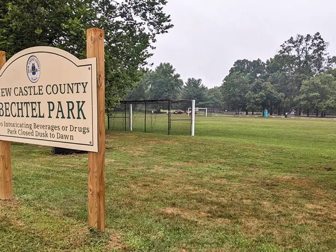 Bechtel Park offers a modern breath between history lessons&mdash;because even time travelers need somewhere to toss a frisbee.