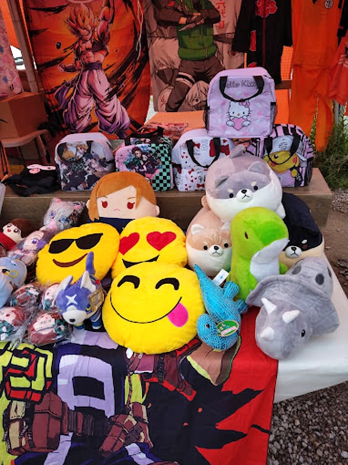 Emoji pillows and anime plushies create a colorful oasis of pop culture. Your inner child just found its new best friends.