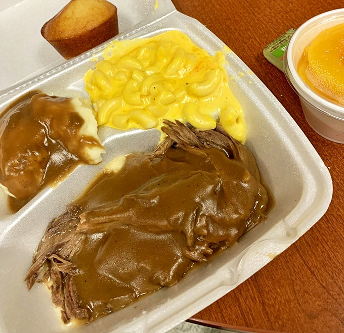 Behold the star attraction: tender roast beef swimming in gravy so good it should have its own fan club and merchandise line.
