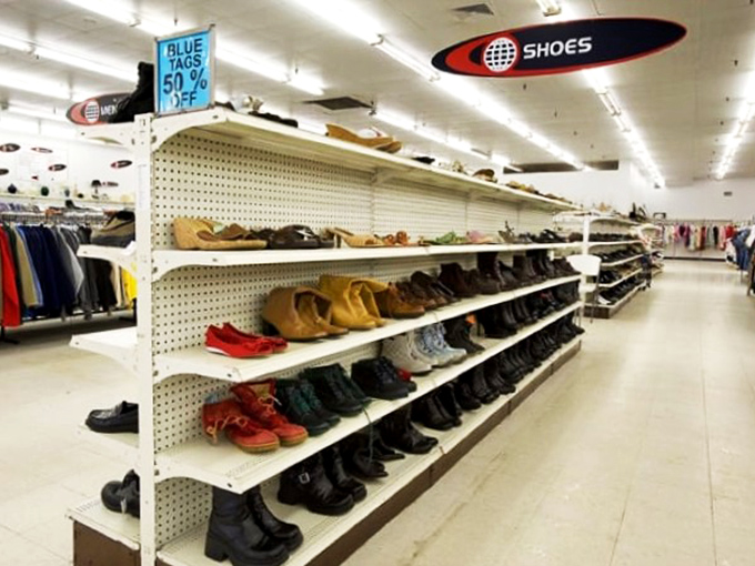 The shoe section: where Cinderella would spend hours if her fairy godmother had been on a budget. Every pair tells a story.
