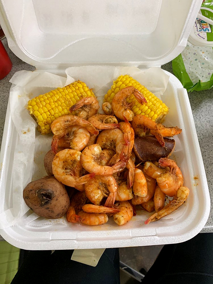 Gulf shrimp so fresh they practically jump off the plate, served with corn on the cob and potatoes. Simple food that needs no explanation.
