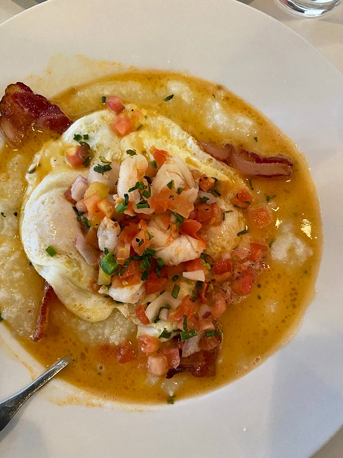 This isn't just shrimp and grits&mdash;it's a Southern hug in a bowl. The eggs and pico de gallo crown this creamy masterpiece like jewelry on royalty.