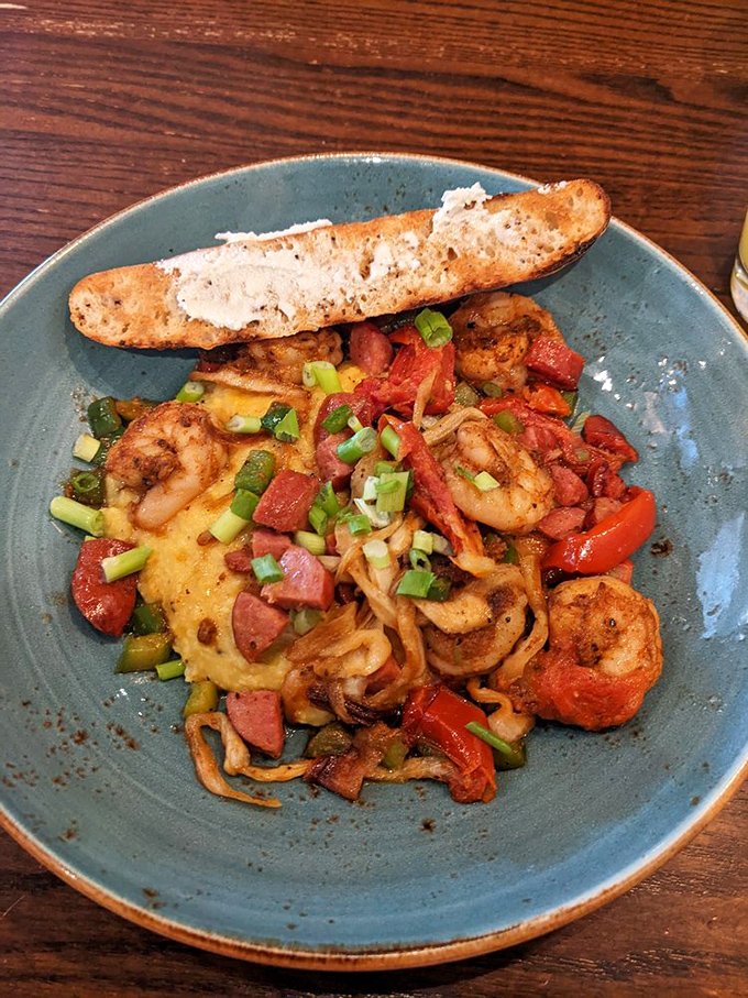 Shrimp and grits that could make a Southerner weep with joy. This plate doesn't just cross state lines; it obliterates them.