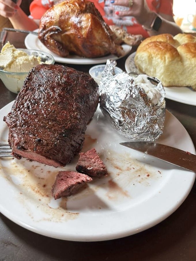 Not so much a steak as a monument to beef. That 30-ounce sirloin would make Fred Flintstone weep with joy.
