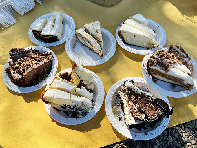 Decisions, decisions! When faced with this cheesecake lineup, the only wrong choice is not ordering enough slices to try them all.