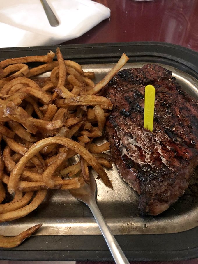 Steak and shoestring fries&mdash;the Astaire and Rogers of comfort food. That yellow marker isn't saying "stop"&mdash;it's saying "remember exactly how you like your steak cooked."