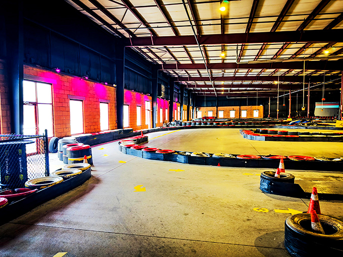 Yellow and black barriers create racing's equivalent of bowling bumpers for grown-ups, though they're significantly less forgiving to your pride.