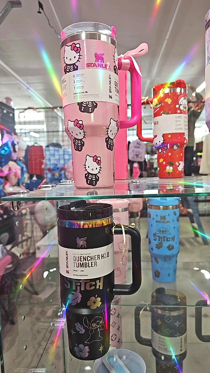 Stanley meets Stitch in this colorful tumbler display &ndash; because staying hydrated should be as fun as the treasures you're hunting.
