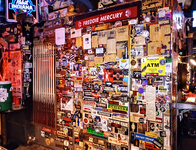 Wall-to-wall memories: A Freddie Mercury tribute sits among thousands of stickers, creating a visual history of everyone who's ever rocked here.